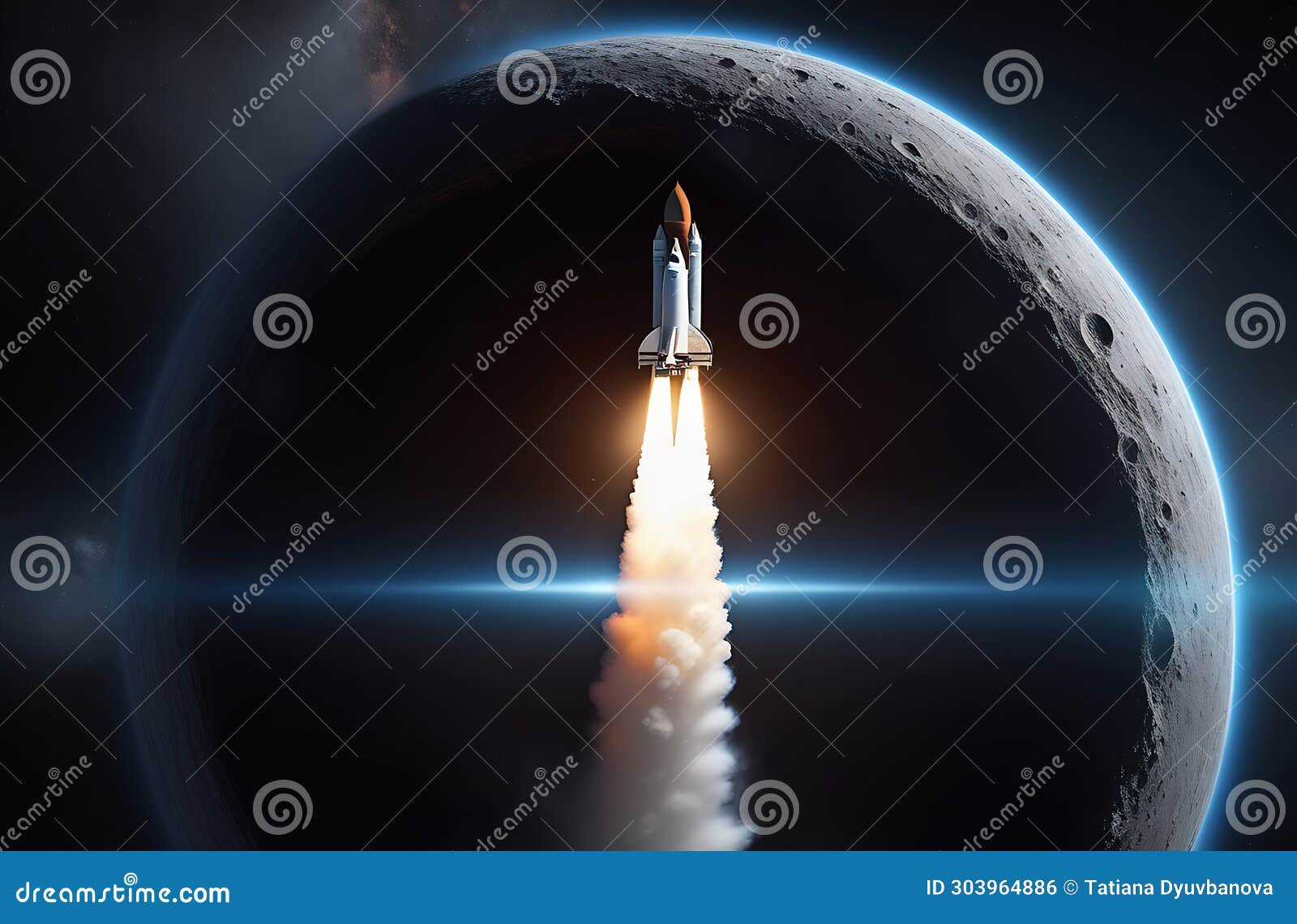 Spaceship In Moon And World Earth Symbol Vector Illustration ...