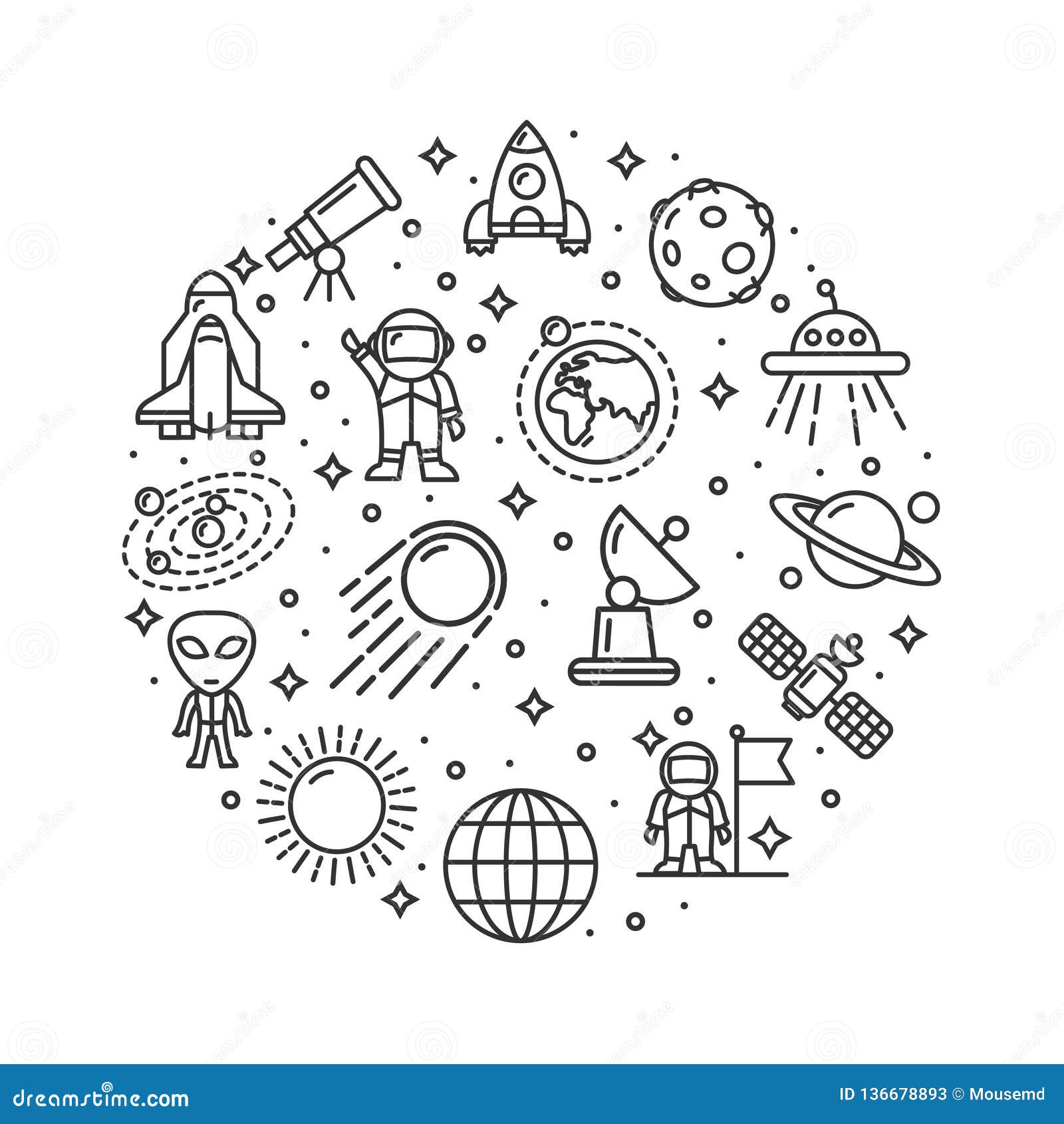 Space Signs Round Design Template Thin Line Icon Concept. Vector Stock ...