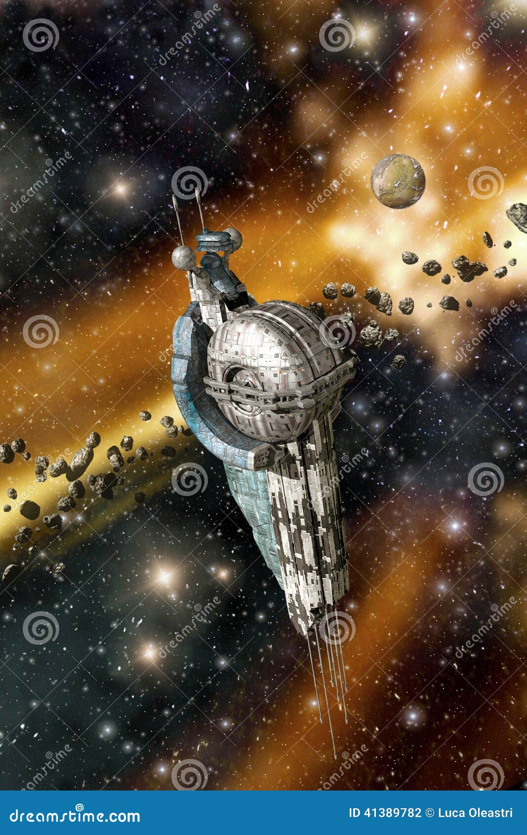 Space Station And Asteroids Royalty-Free Illustration | CartoonDealer ...