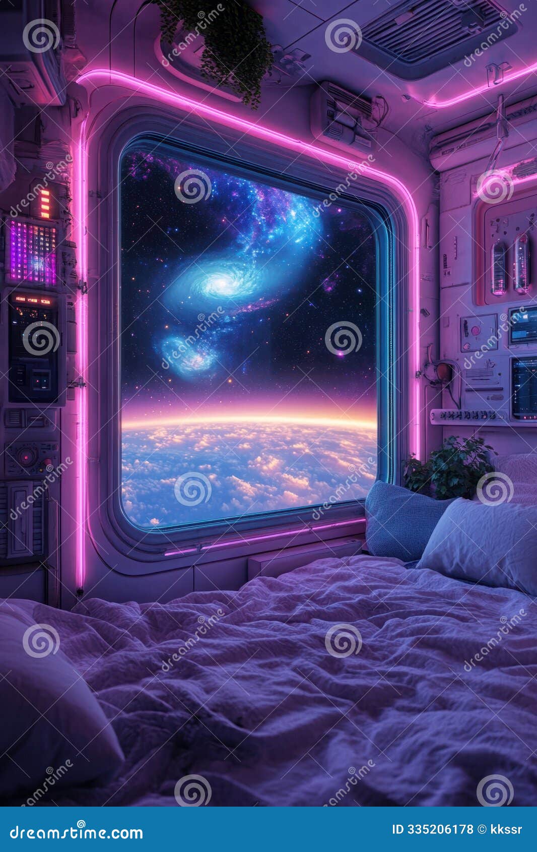Space Station Bedroom, a Cozy Bedroom on a Space Station Featuring a ...