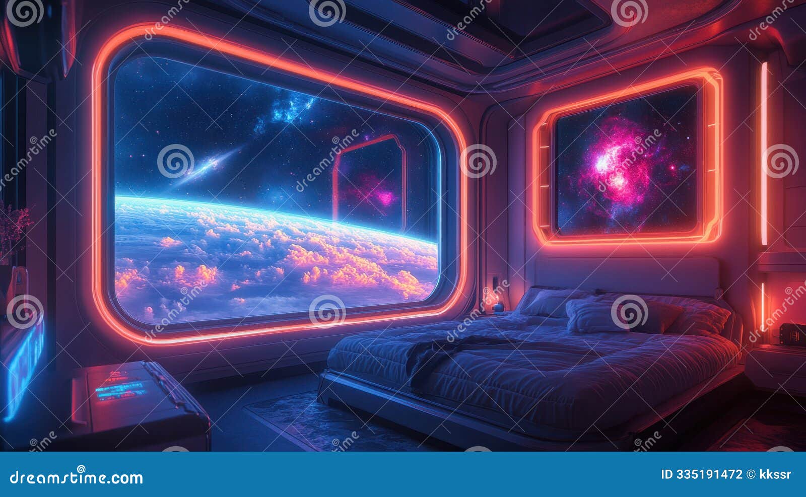 Space Station Bedroom, a Cozy Bedroom Inside a Space Station Featuring ...