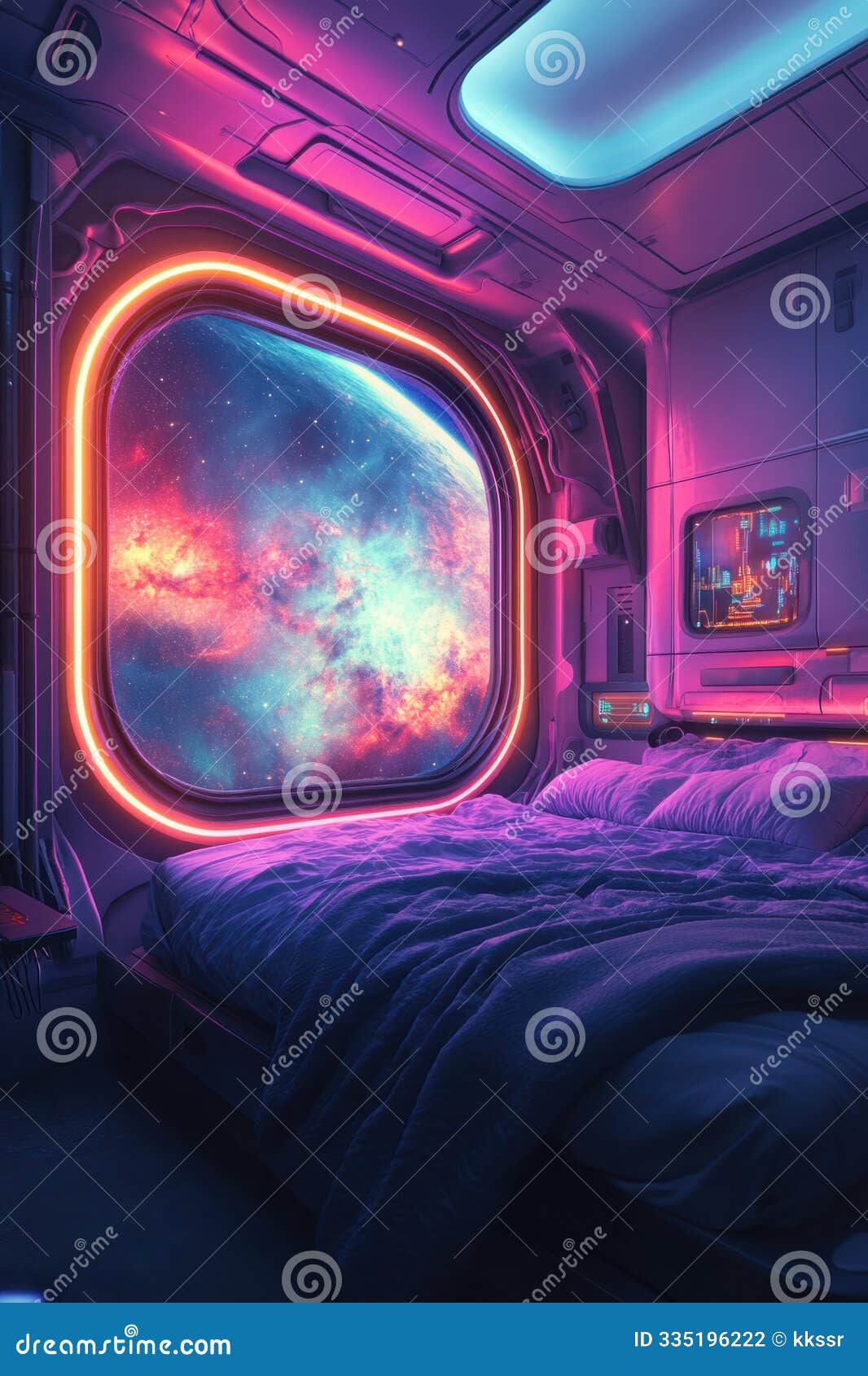 Space Station Bedroom, a Cozy Bedroom Inside a Space Station Featuring ...