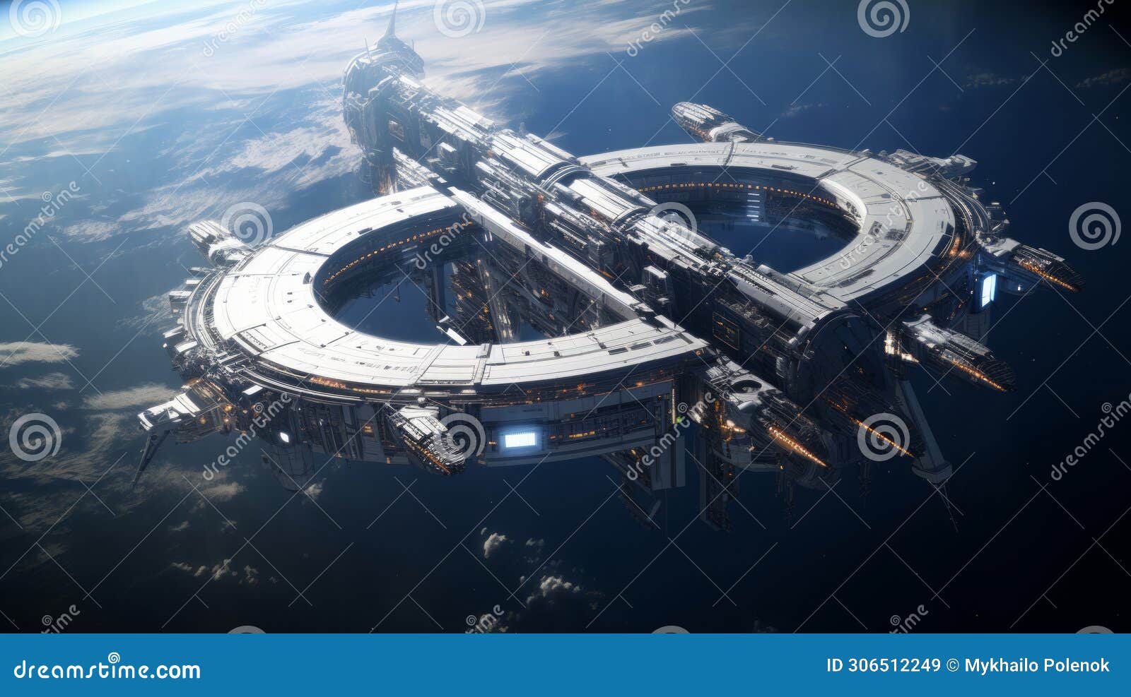 Space Station. Cargo Spaceship on Orbit of Planet Earth Stock Image ...