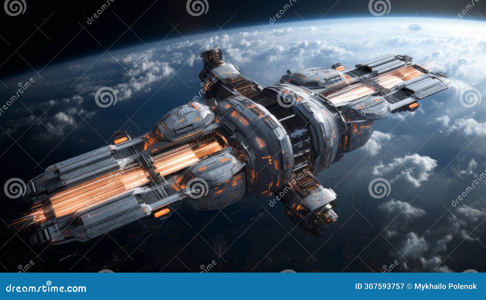 Space Station. Cargo Spaceship on Orbit of Planet Earth Stock Image ...