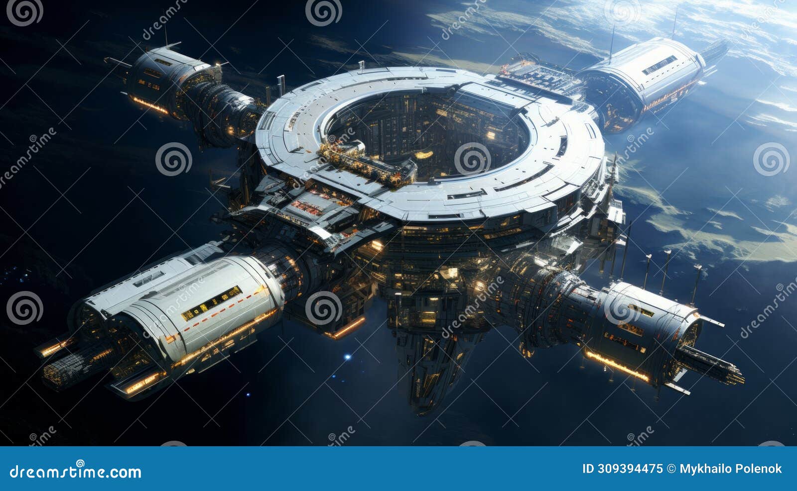 Space Station. Cargo Spaceship on Orbit of Planet Earth Stock Image ...