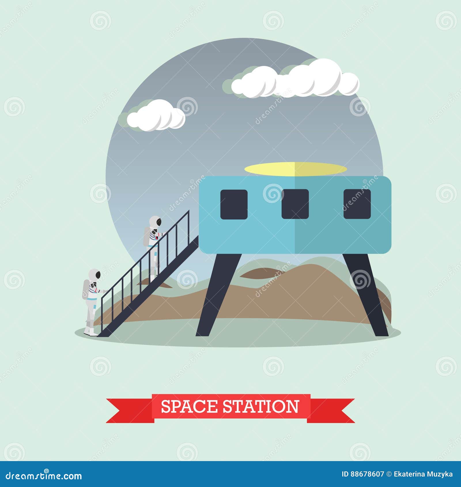 Space Station Concept Vector Illustration in Flat Style. Stock Vector ...