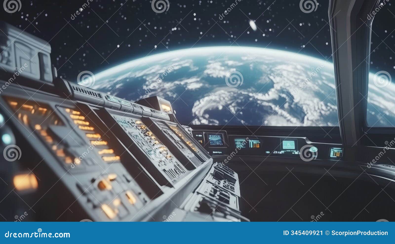 Space Station Control Panel with View of Earth from Orbit Stock Image ...