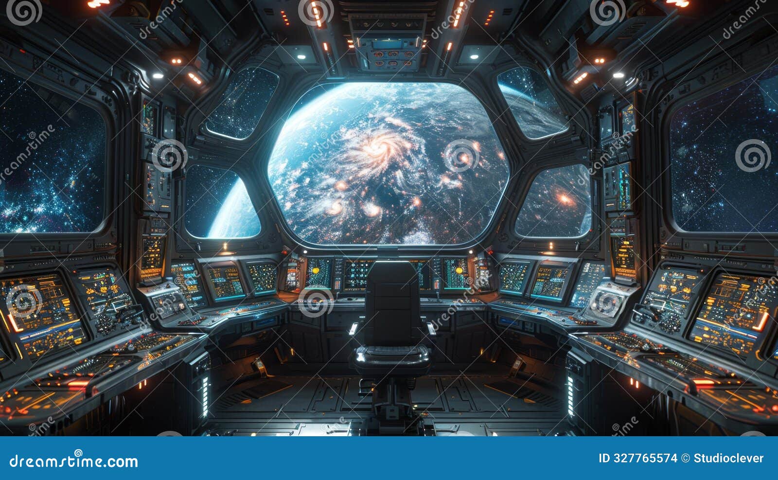 Space Station Control Room with Galactic View - Generative Ai Stock ...