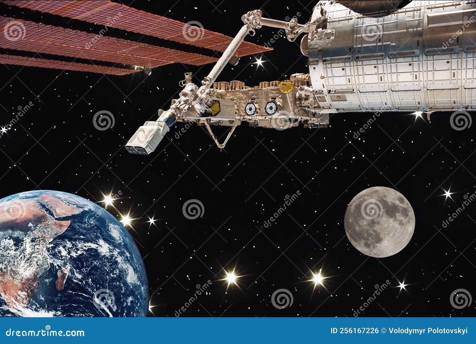 Space Station and Earth and a Moon. Space View. the Elements of this ...