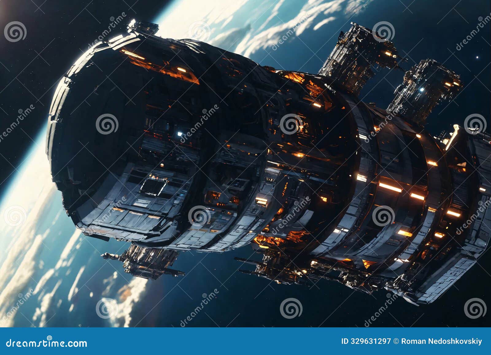 Space Station in Earth Orbit. Close-up Stock Illustration ...
