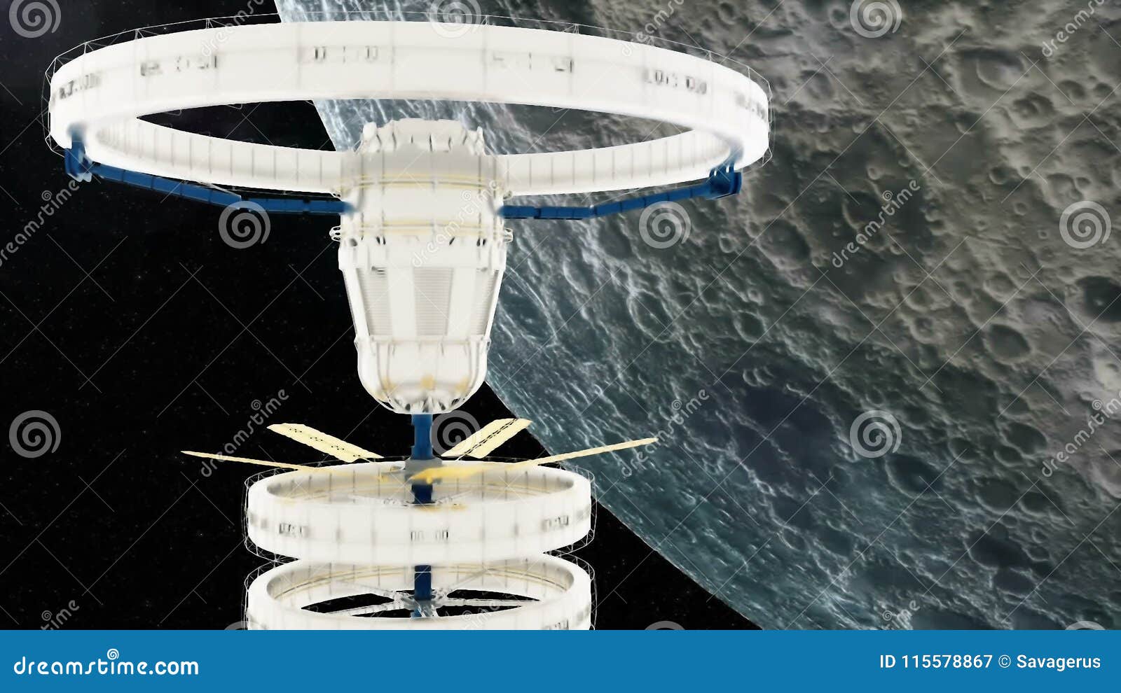 Space Station Flies Around the Moon. Stock Illustration - Illustration ... Space Station Flies Around the Moon. Stock Illustration - Illustration ...