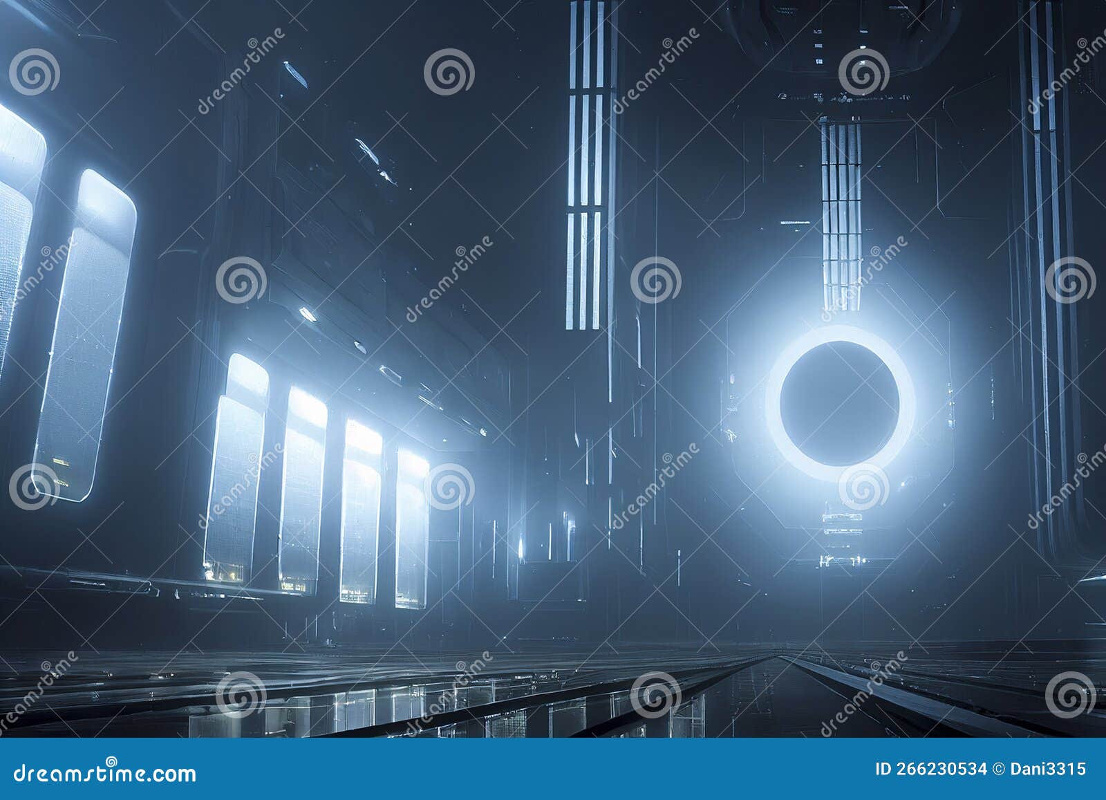 Space Station Futuristic Interior with Glowing Orb Stock Illustration ...