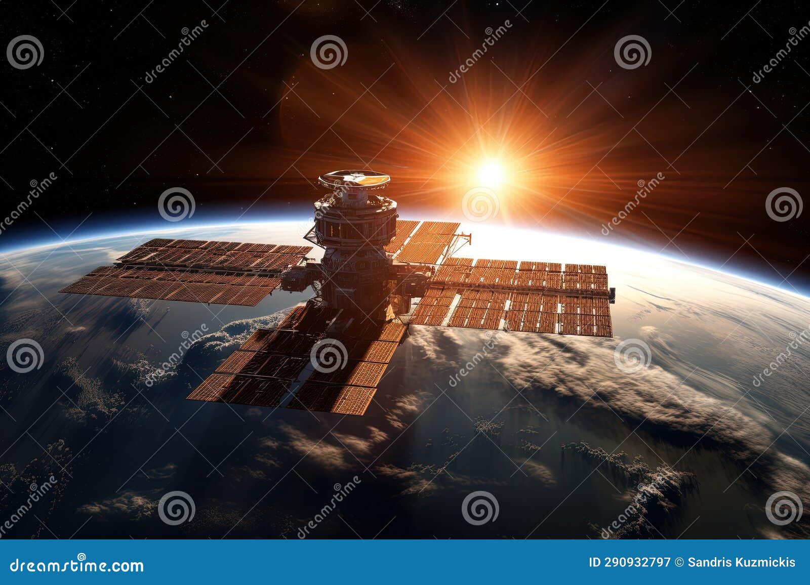 Space Station Harnessing Solar Energy from the Sun. Generative AI Stock ...