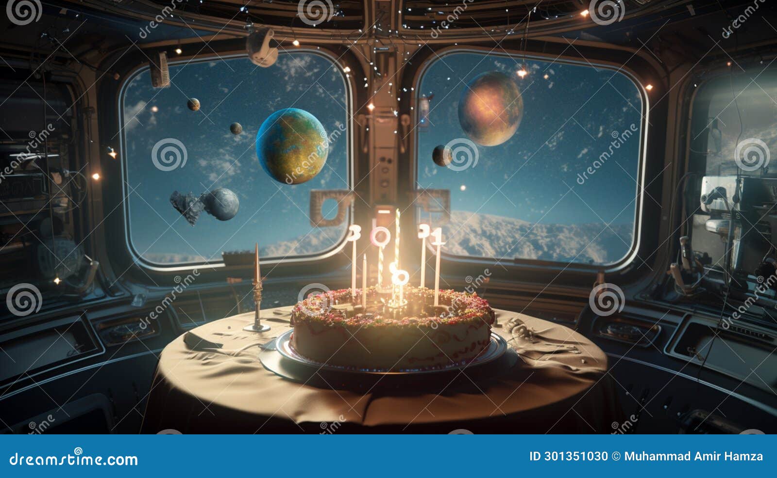 A Space Station with Interstellar Birthday Expedition Stock ...