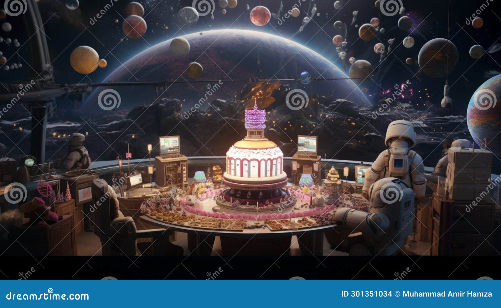 A Space Station with Interstellar Birthday Expedition Stock ...