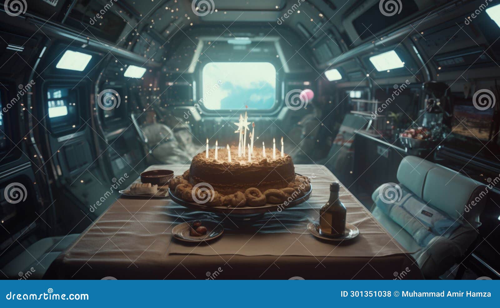 A Space Station with Interstellar Birthday Expedition Stock ...