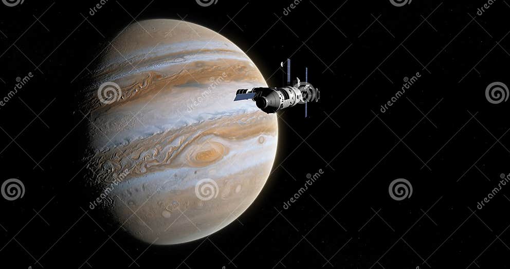 Space Station in Jupiter S Orbit Stock Image - Image of light ...