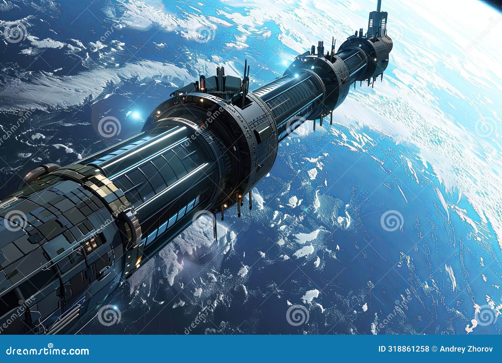 Minimalist Space Elevator Connecting Earths Core To Space Station Stock ...