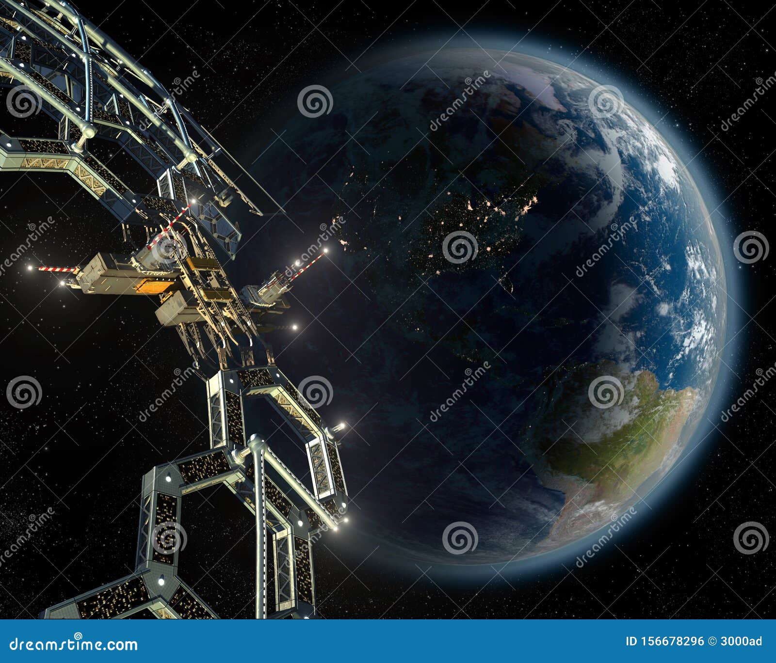 Space Station Mega Structure in Near Earth Orbit Stock Illustration ...