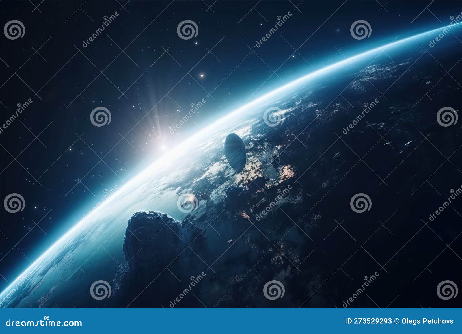 A Space Station in the Middle of the Earth with the Sun Behind it and a ...