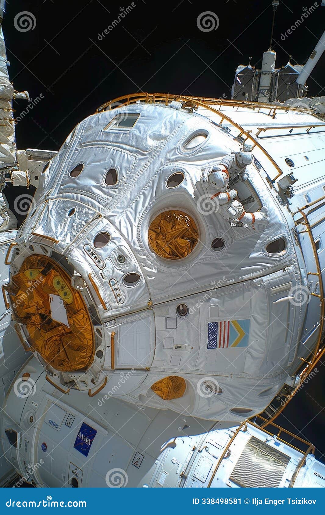 Space Station Module, Detailed View of Docking Port, Solar Panels ...
