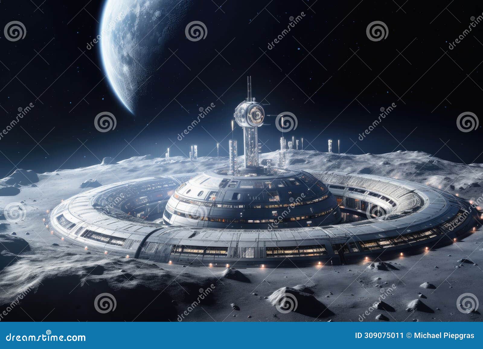 A Space Station on the Moon Stock Illustration - Illustration of ...