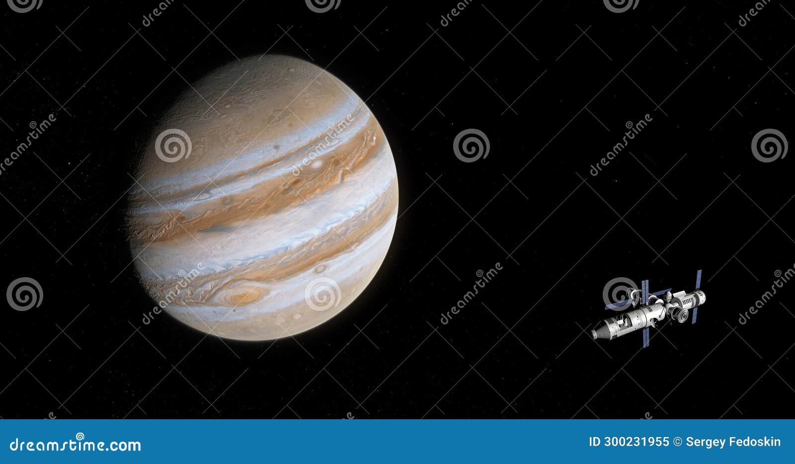 Space Station in Orbit of Jupiter Stock Illustration - Illustration of ...