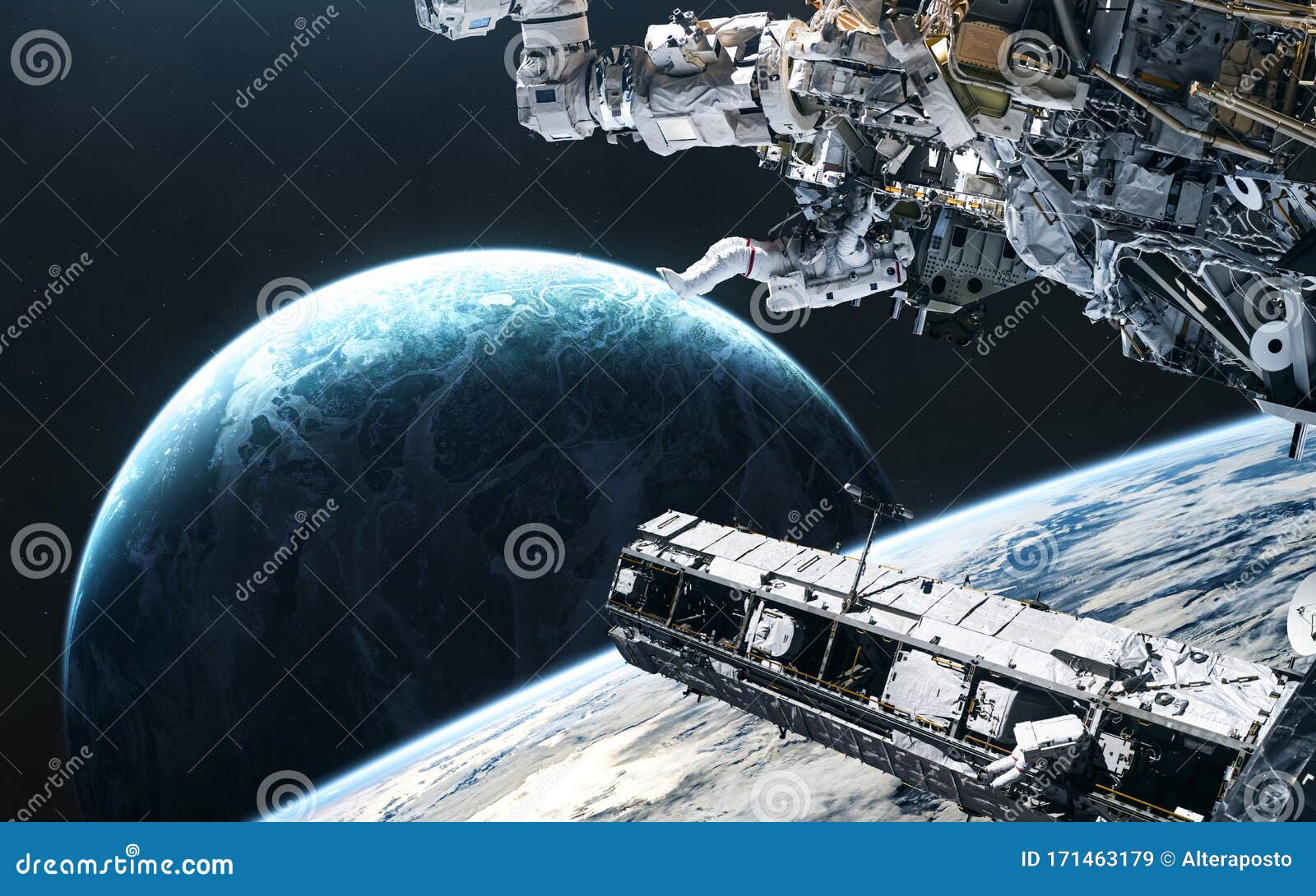 Space Station in Orbit of a Planet in Deep Space Stock Image - Image of ...