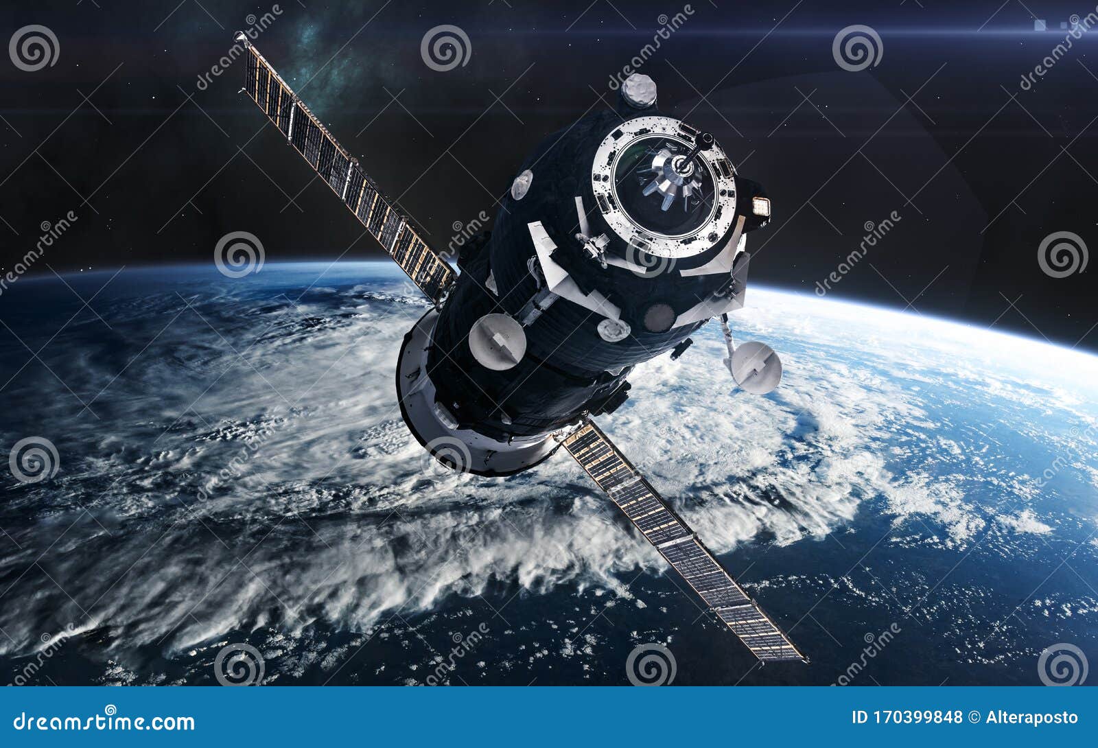 Space Station in Orbit of Planet Earth. Solar System Stock Photo ...