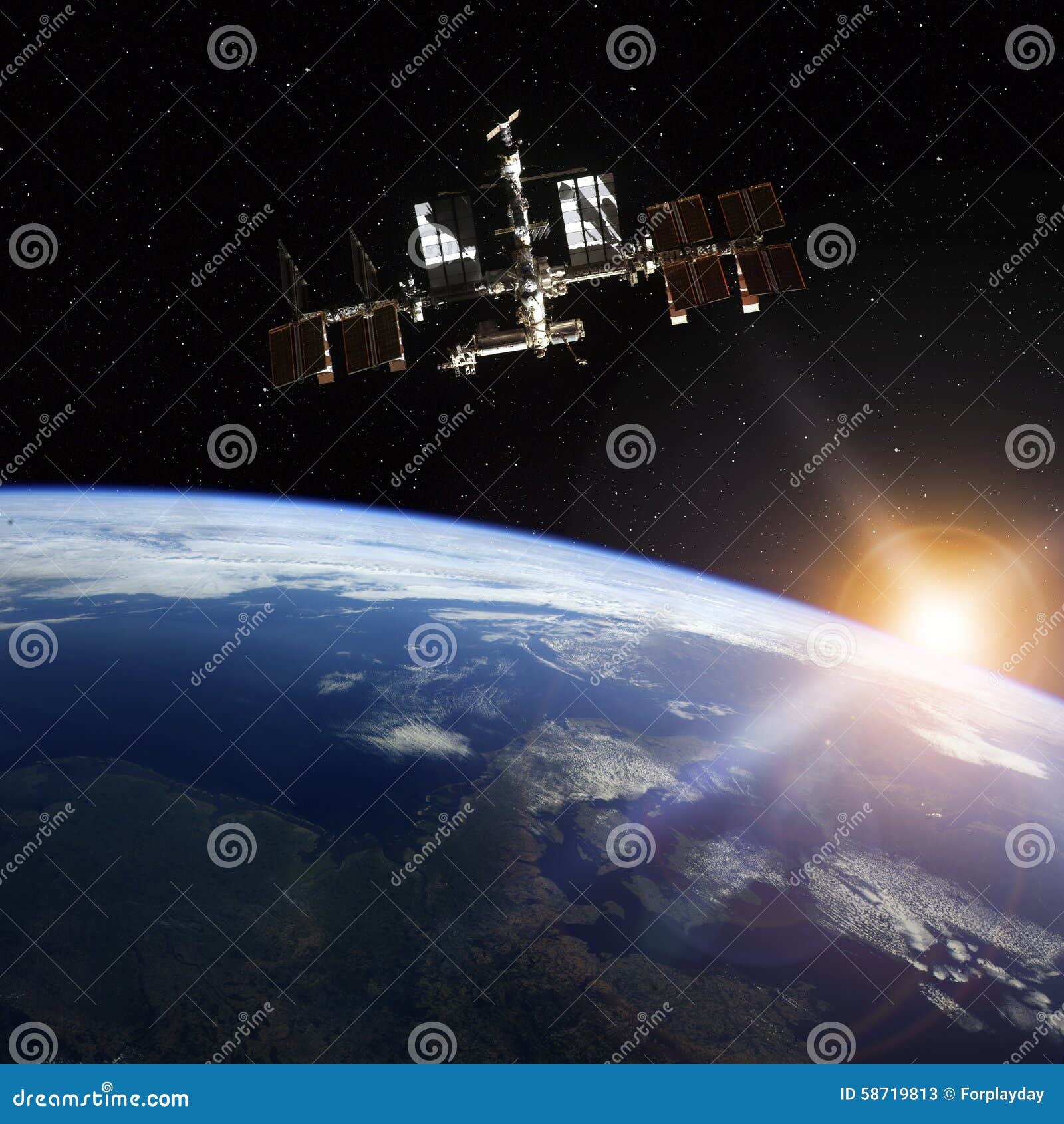 Space Station Orbiting Earth Stock Image - Image of sunlight, russia ...
