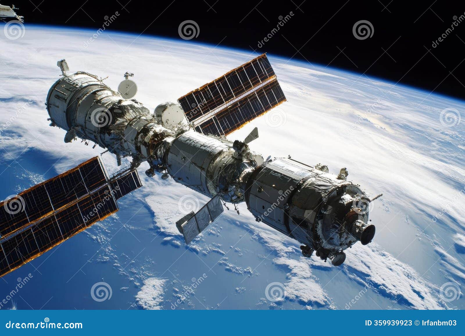 Space Station Orbits Earth with Solar Panels Deployed, Space ...