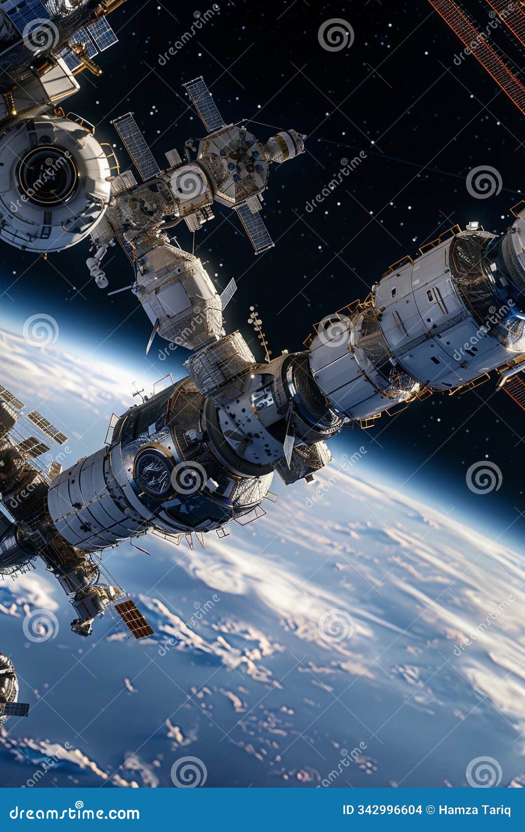 Space Station with Rotating Modules Stock Illustration - Illustration ...