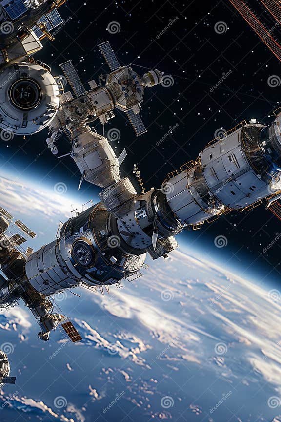 Space Station with Rotating Modules Stock Illustration - Illustration ...
