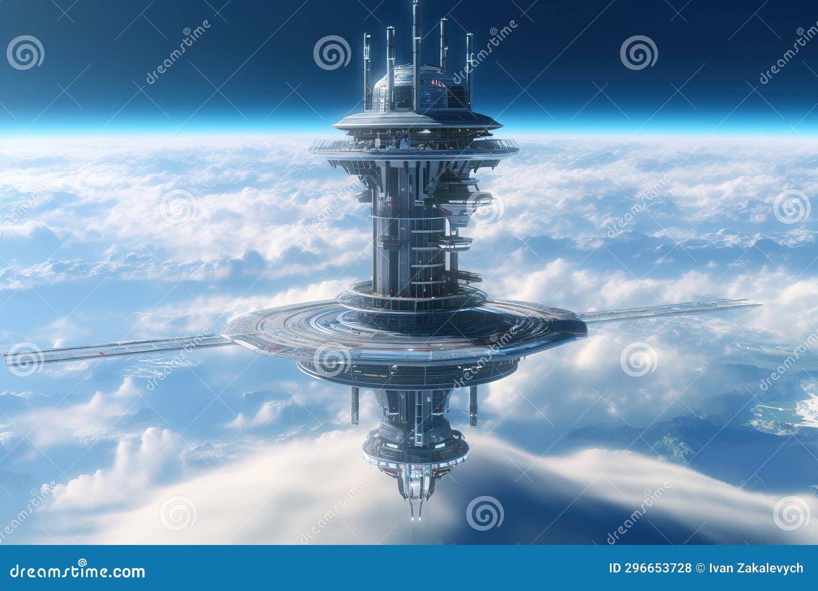 A Space Station or Space Elevator. a Large Tower.illustration Stock ...