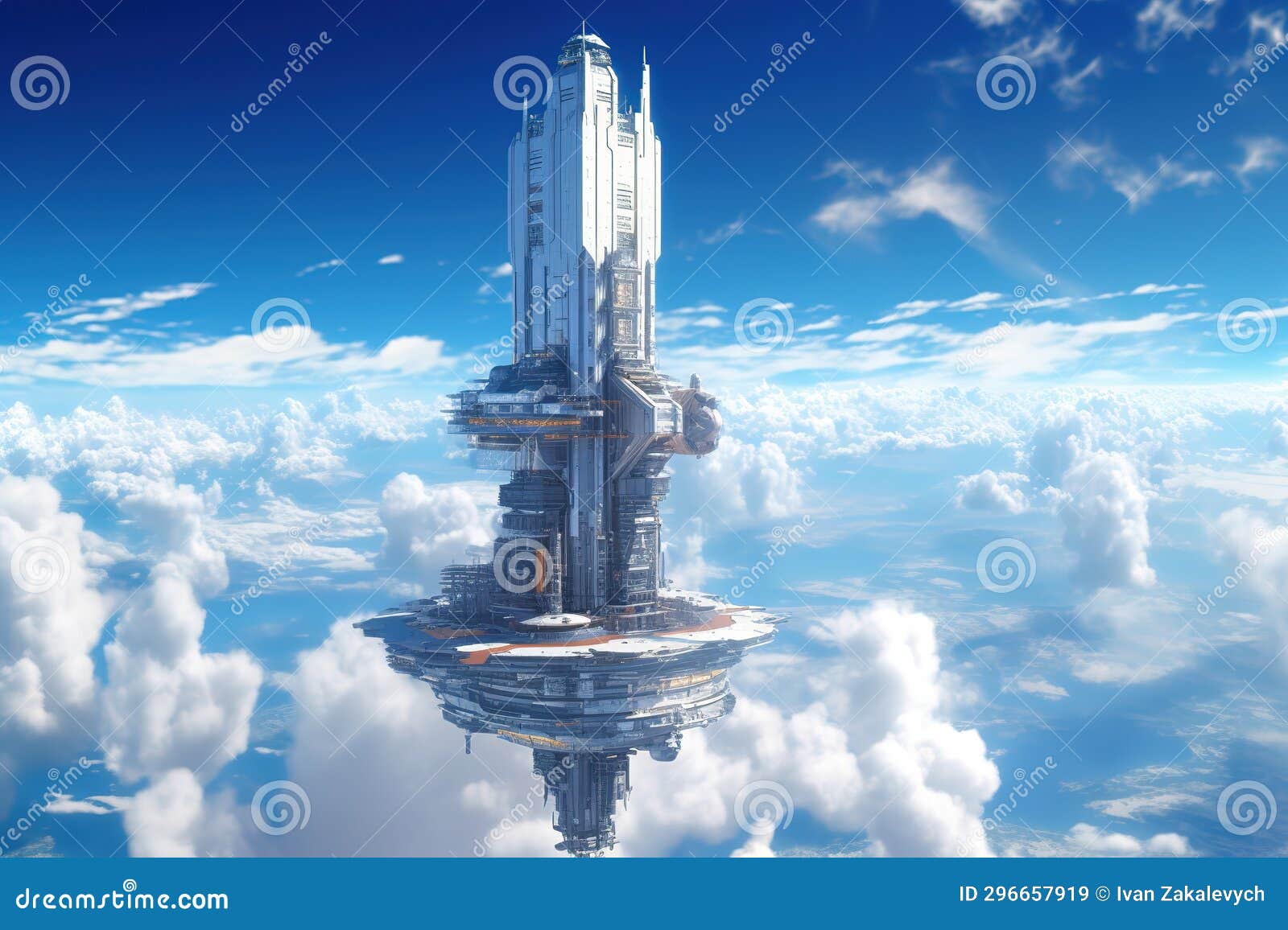 A Space Station or Space Elevator. a Large Tower.illustration Stock ...