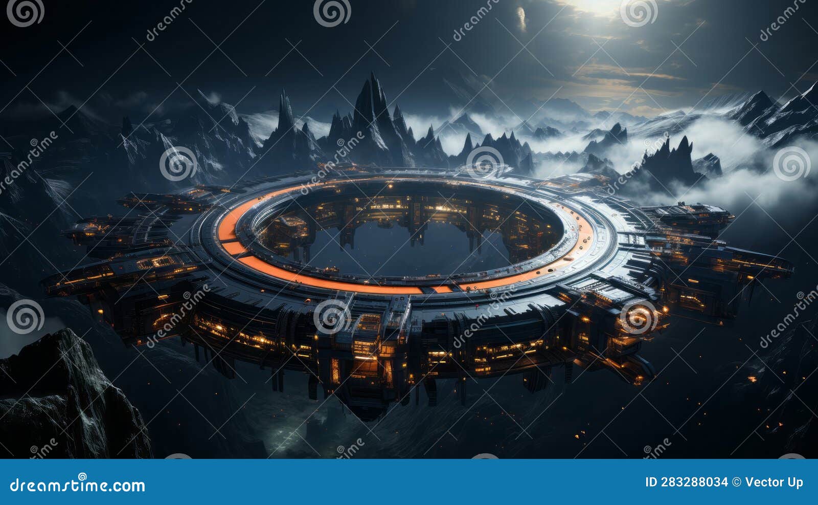 A Space Station in Space. Generative AI. Stock Illustration ...