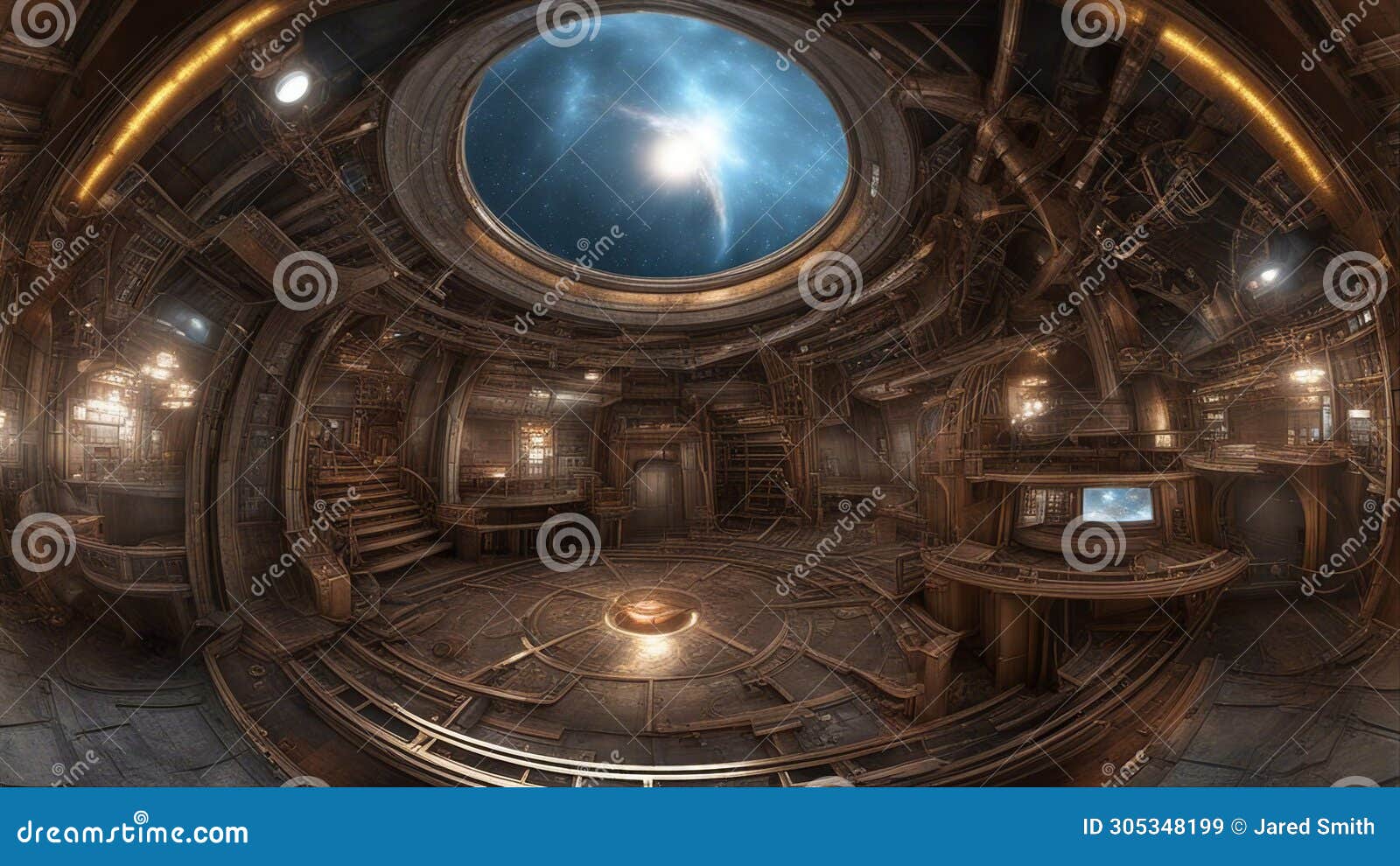 Space Station in Space Steampunk Space Nebula Panorama, Equirectangular ...