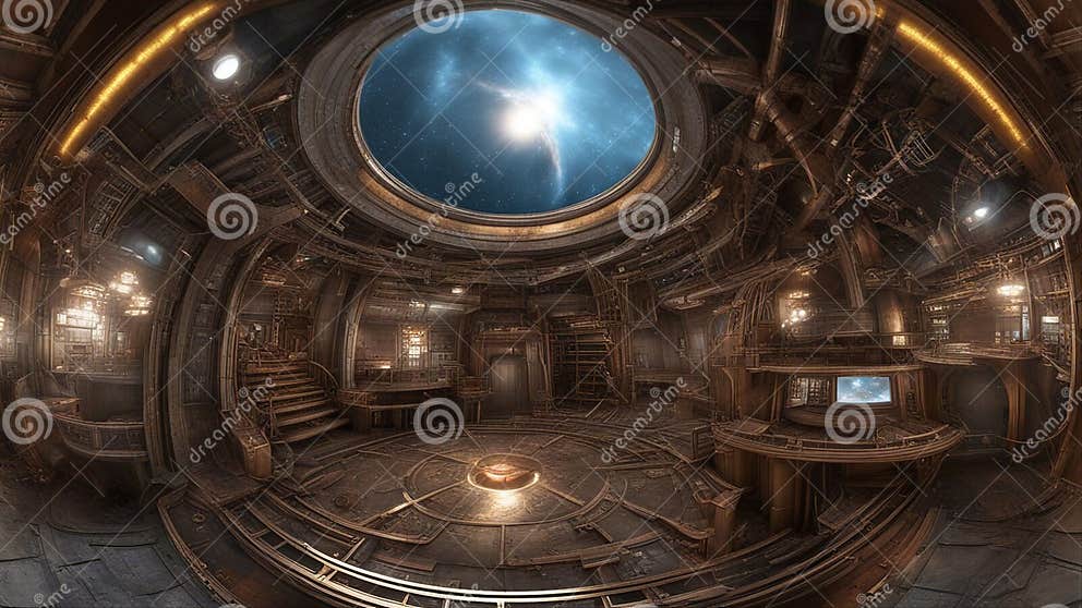 Space Station in Space Steampunk Space Nebula Panorama, Equirectangular ...
