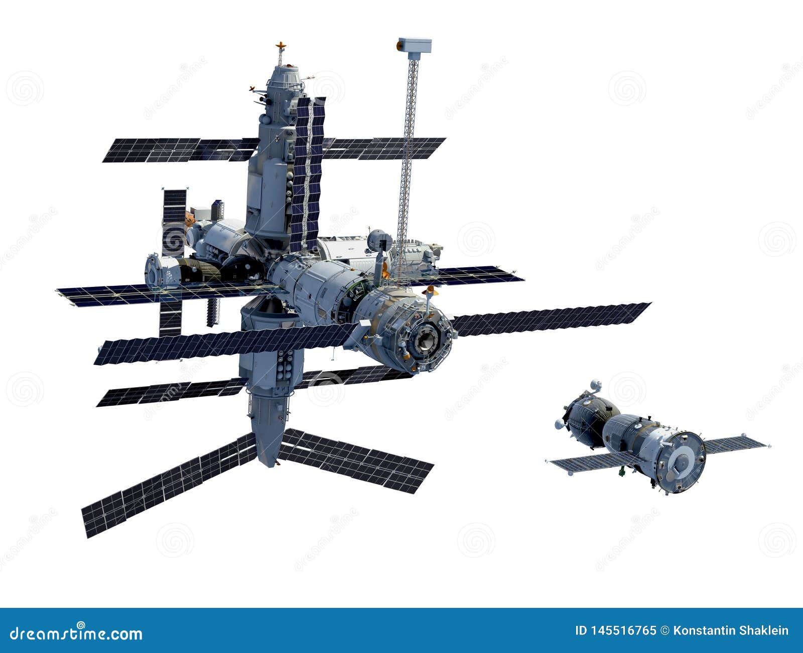 Space Station and Spacecraft Isolated on White Background Stock ...