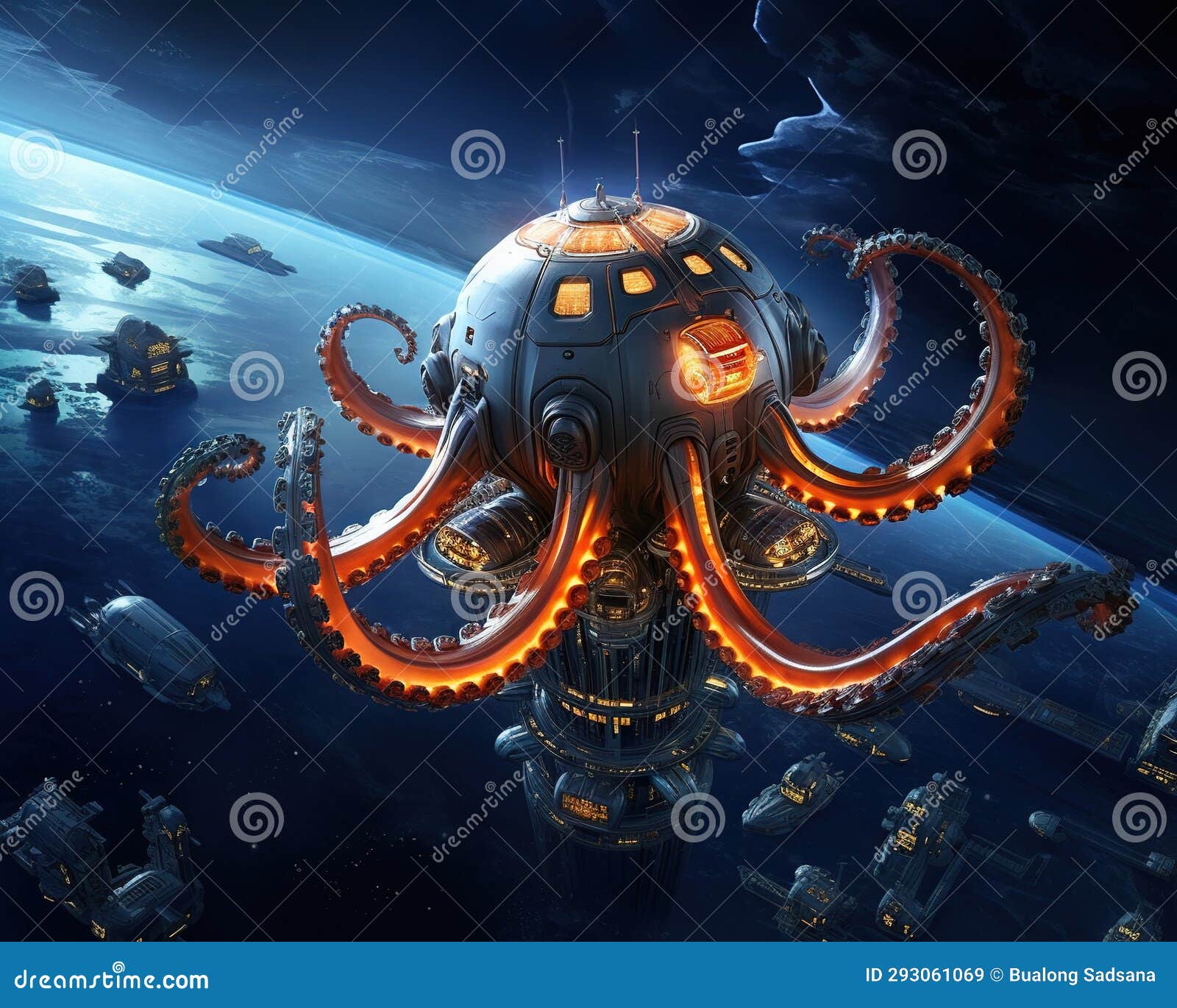 The Space Station Was Built in the Style of the Octopus. Stock ...