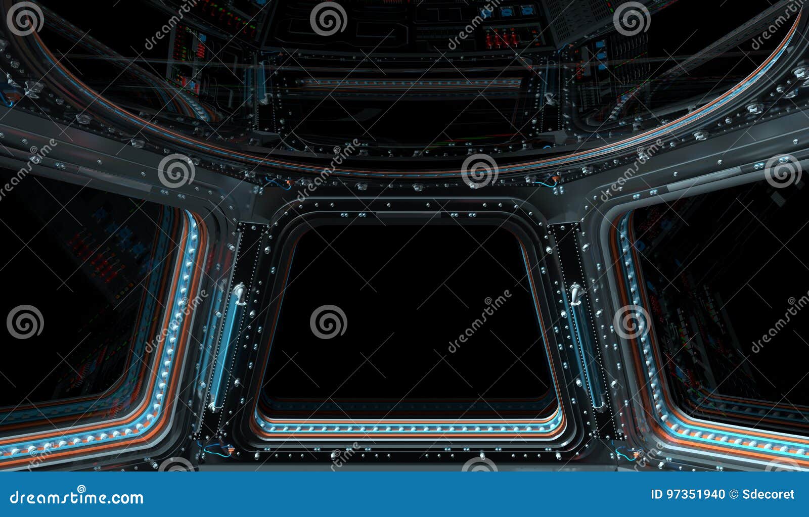 Space Station Window 3D Rendering Stock Illustration - Illustration of ...