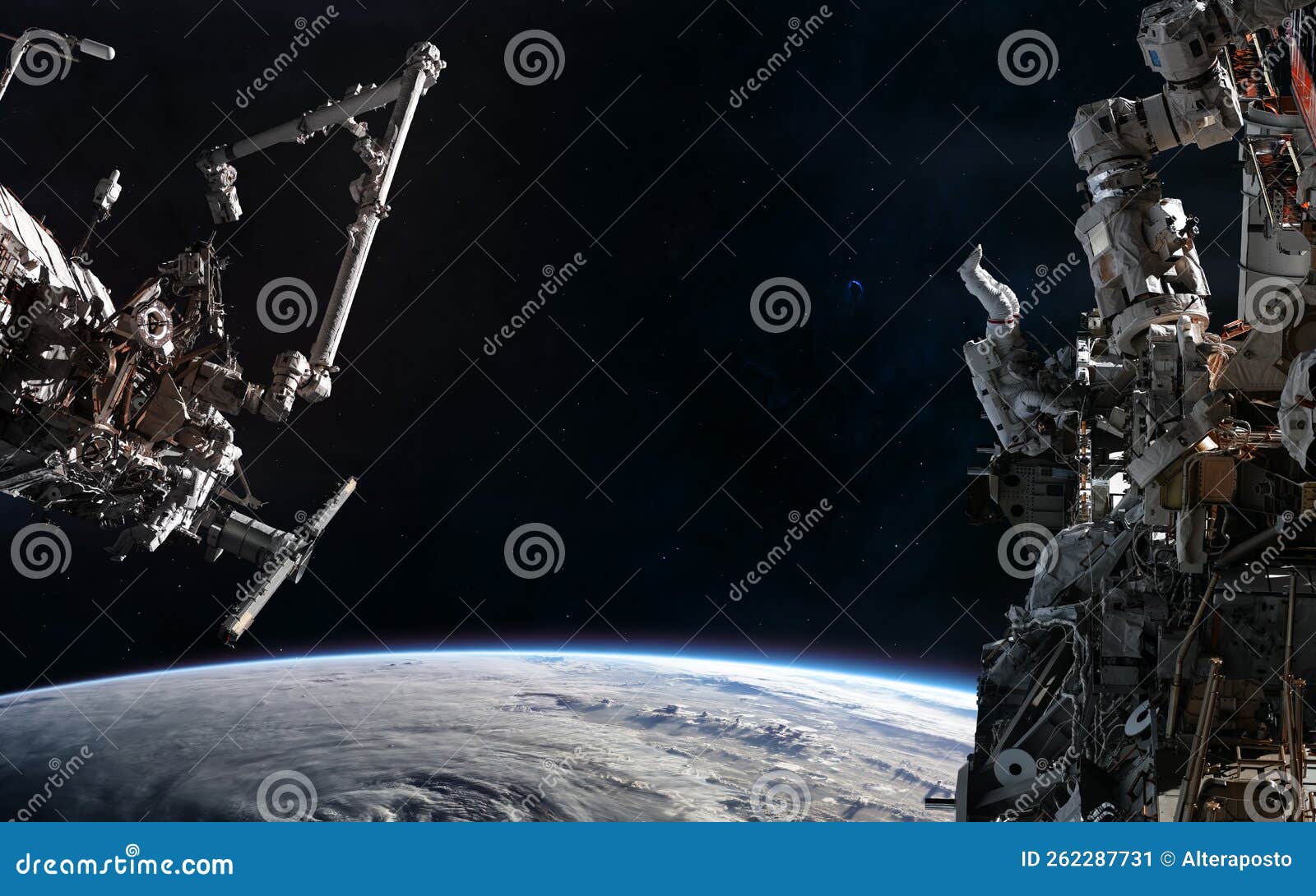 Space Stations in Earth Orbit. Solar System Stock Illustration ...