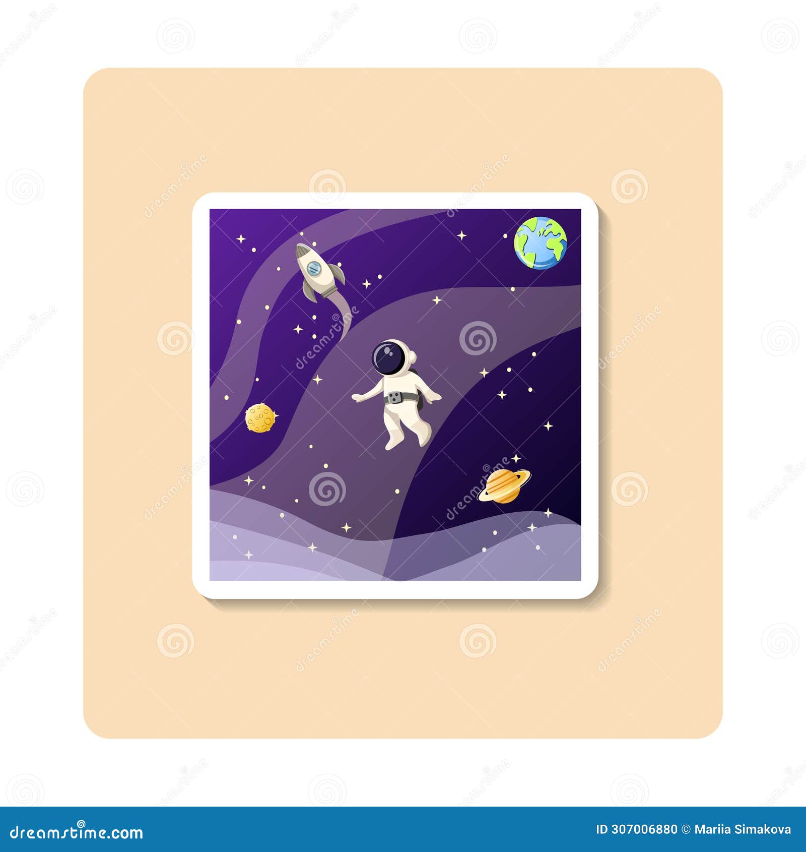Space Sticker Illustration. Spaceship, Spaceman, Saturn, Moon, Planet ...