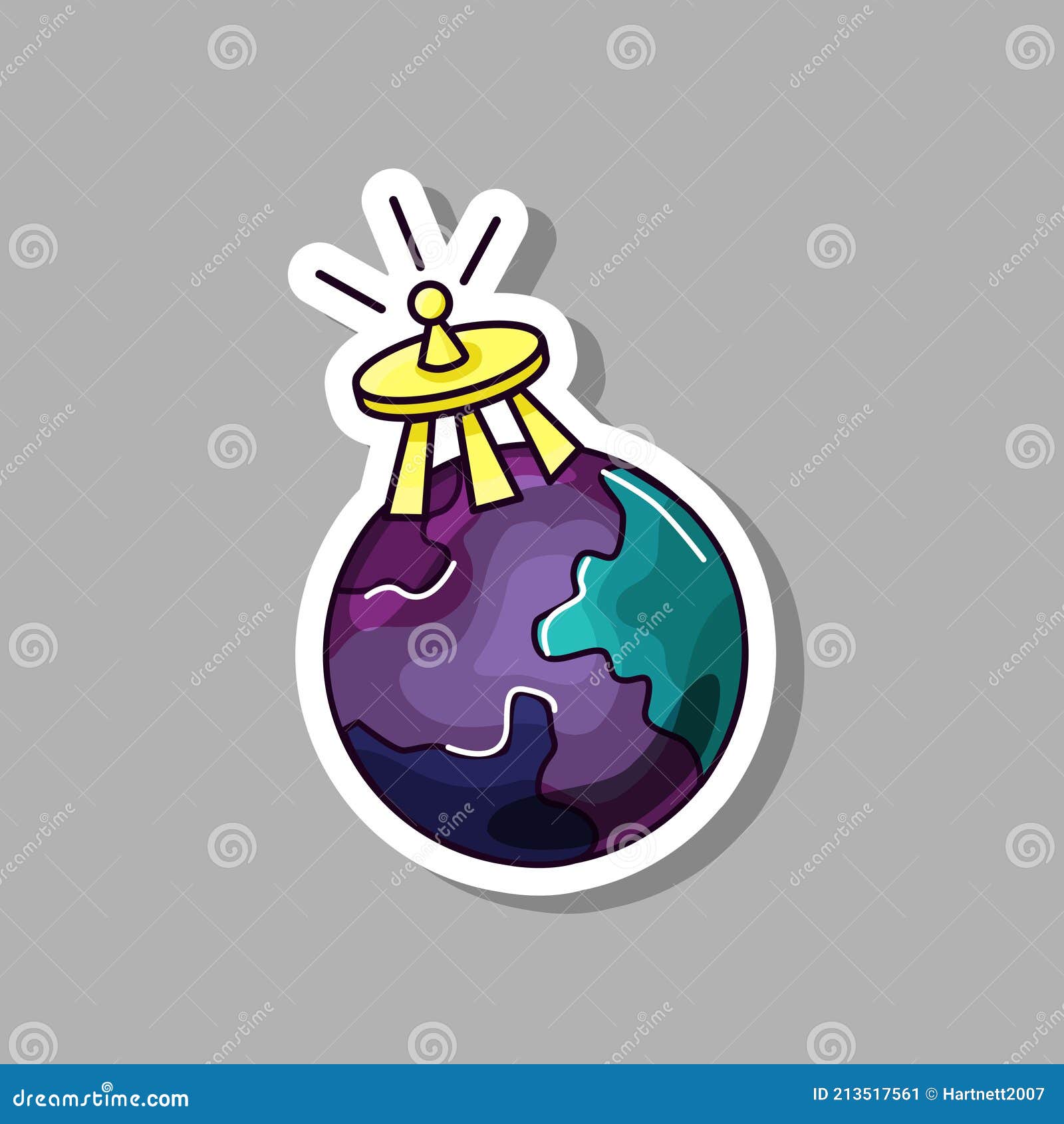 A Space Sticker with a Planet and a Satellite. Vector Illustration ...