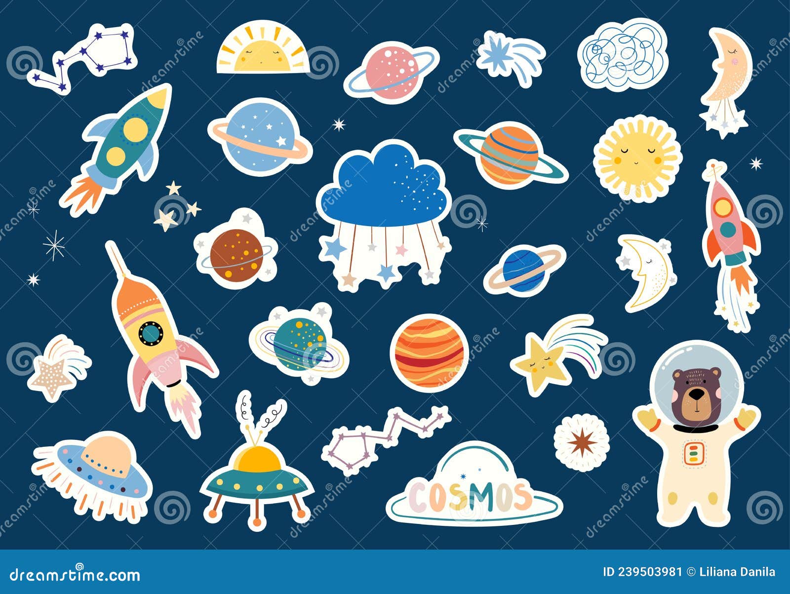 Space Stickers Collection for Kids, Cosmos Elements, Planets, Moon ...