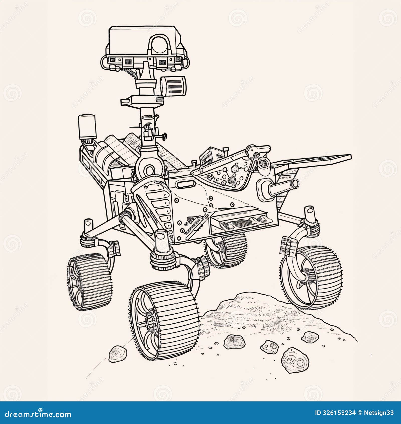 Space Style - a Black and White Drawing of a Mars Rover Stock ...