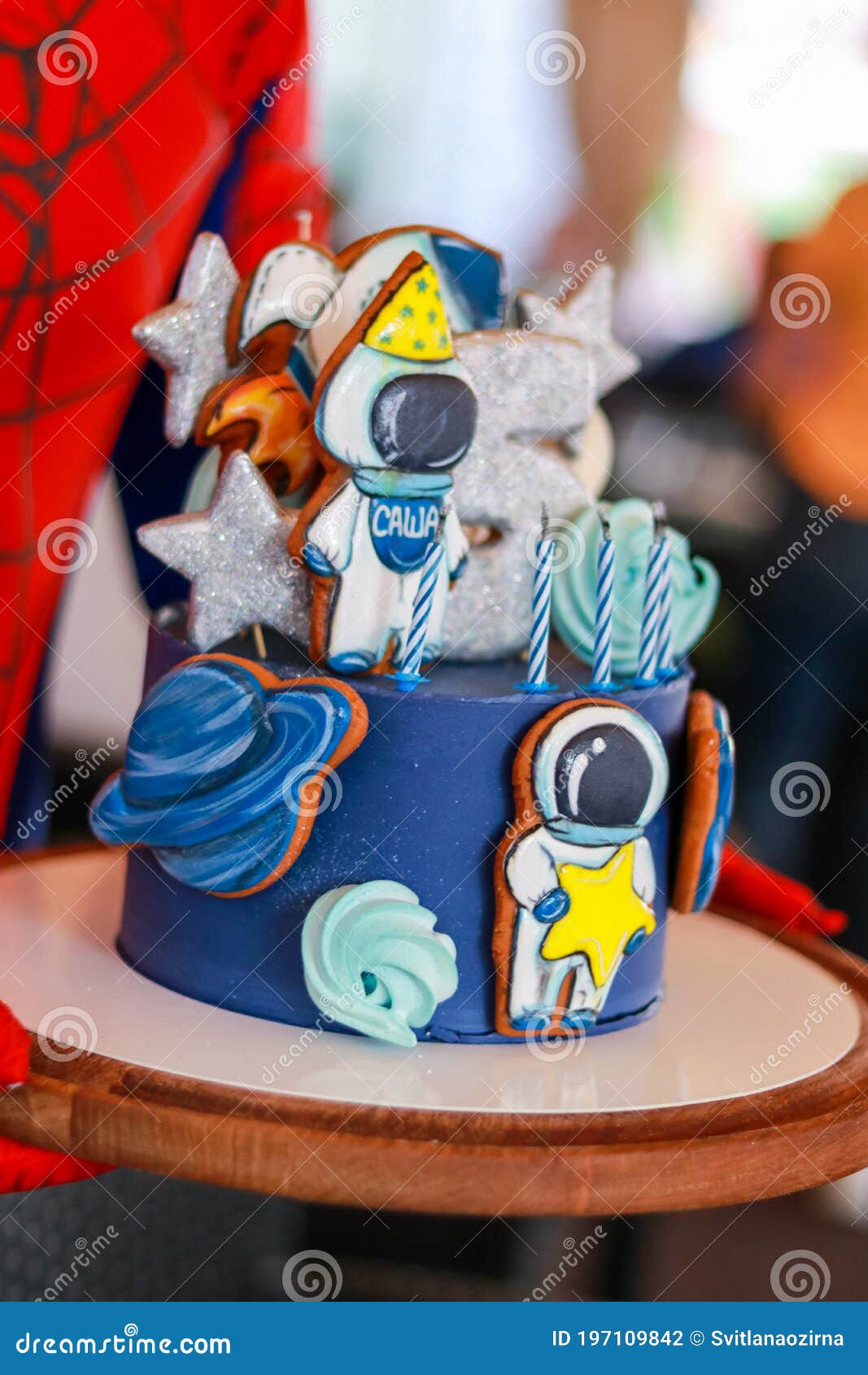 Space Style Kids Cake With Gingerbread Figures Stock Photography ...