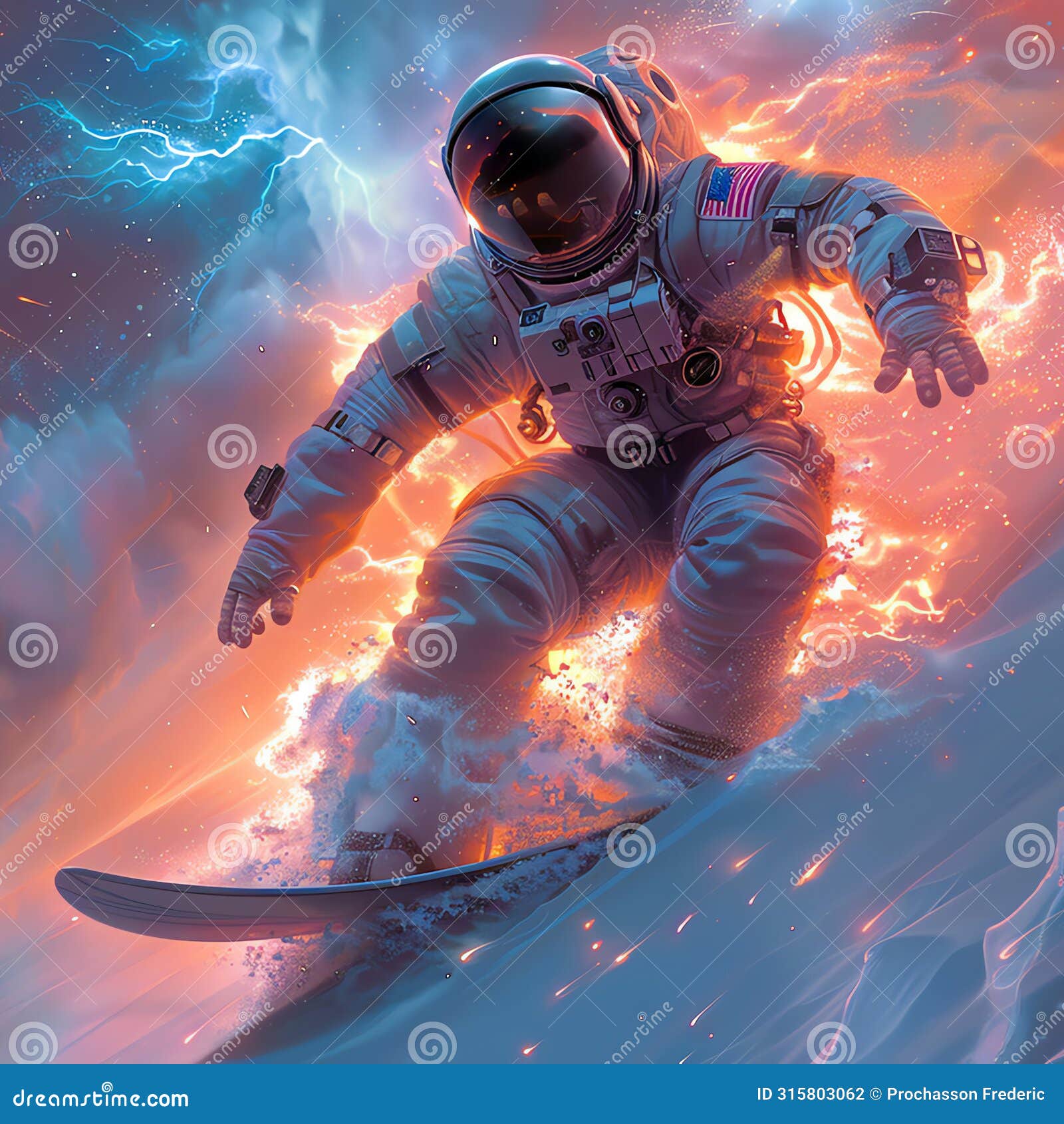 Space surfer, AI generated stock illustration. Illustration of wetsuit ...