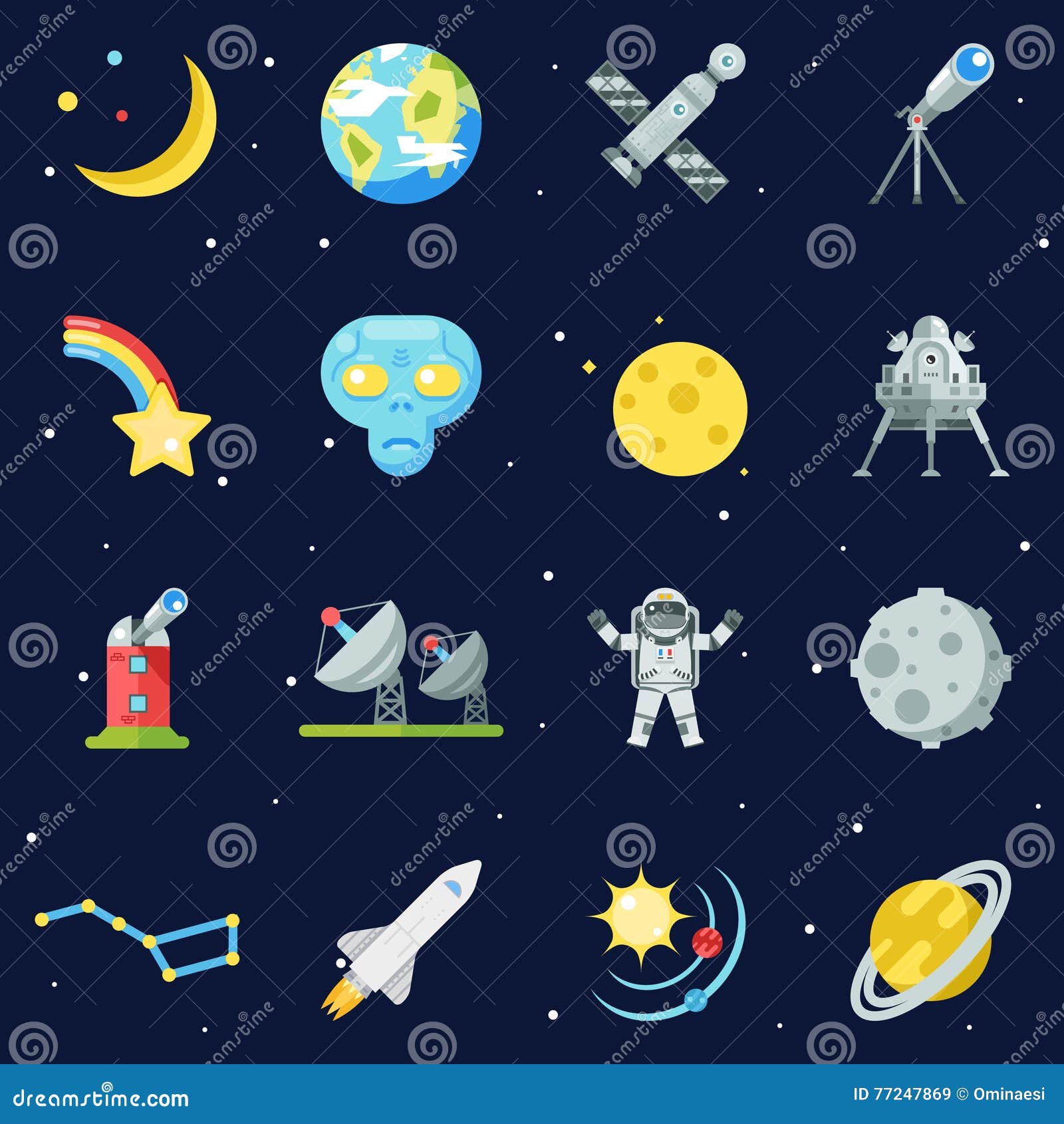 Space Symbol Innovation Technology Flat Design Icons Set Template ...