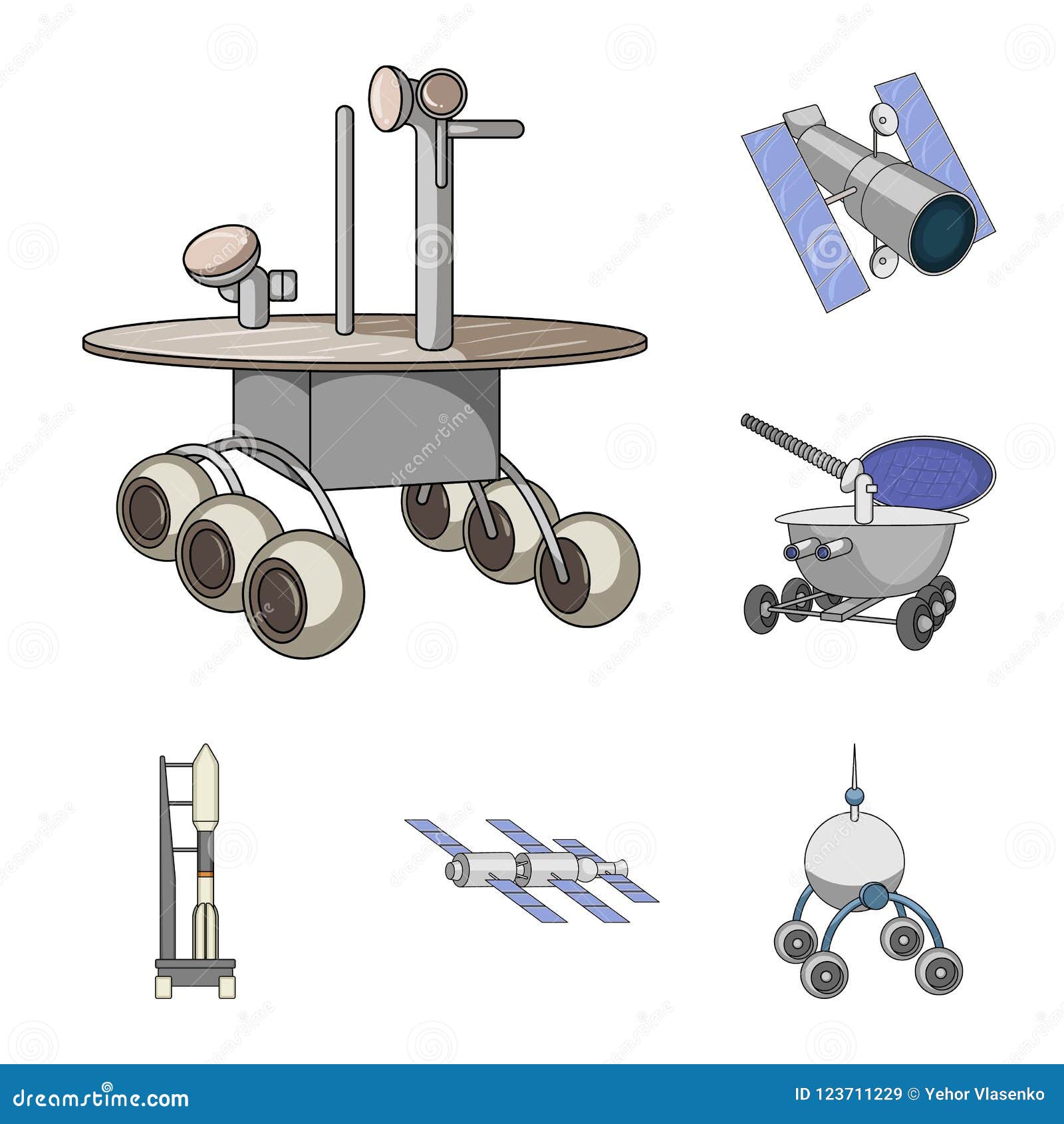 Space Technology Cartoon Icons in Set Collection for Design.Spacecraft ...